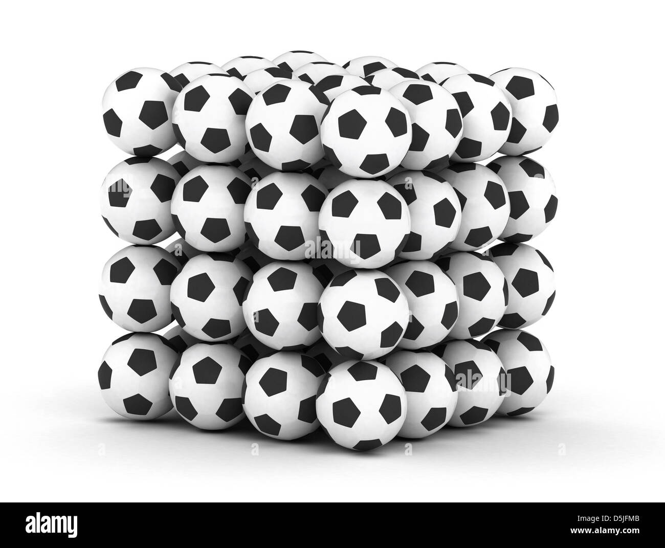 Stack of piled up football soccer balls on white background Stock Photo ...
