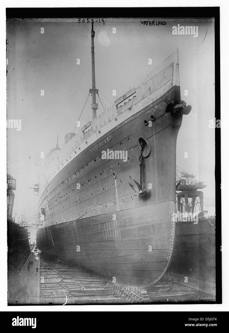 This photograph shows the VATERLAND, a famous ocean liner, in dry dock ...