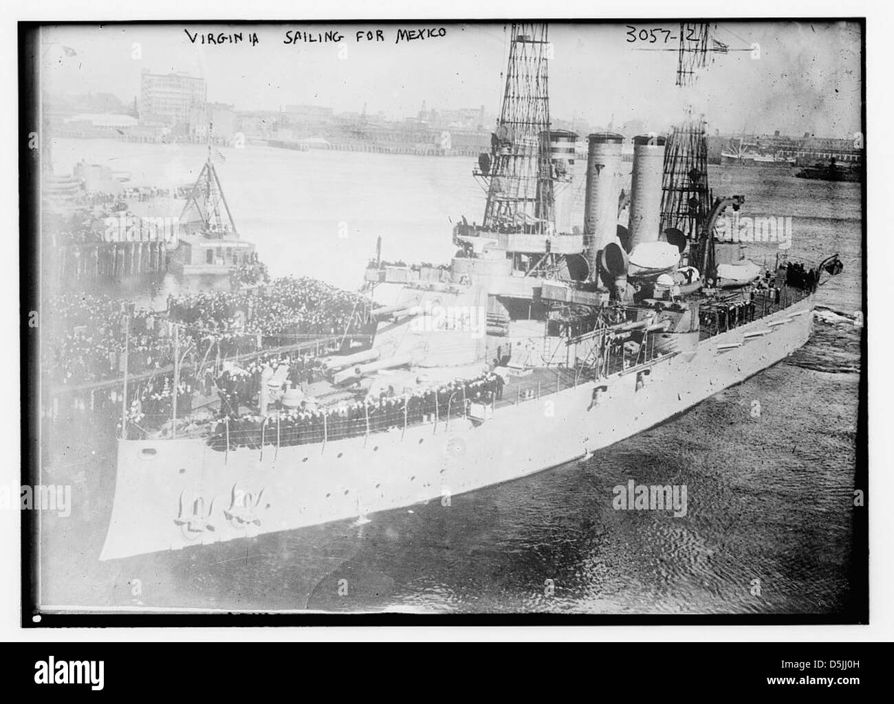 This image from 1914 depicts the USS Virginia (BB-13), a pre ...