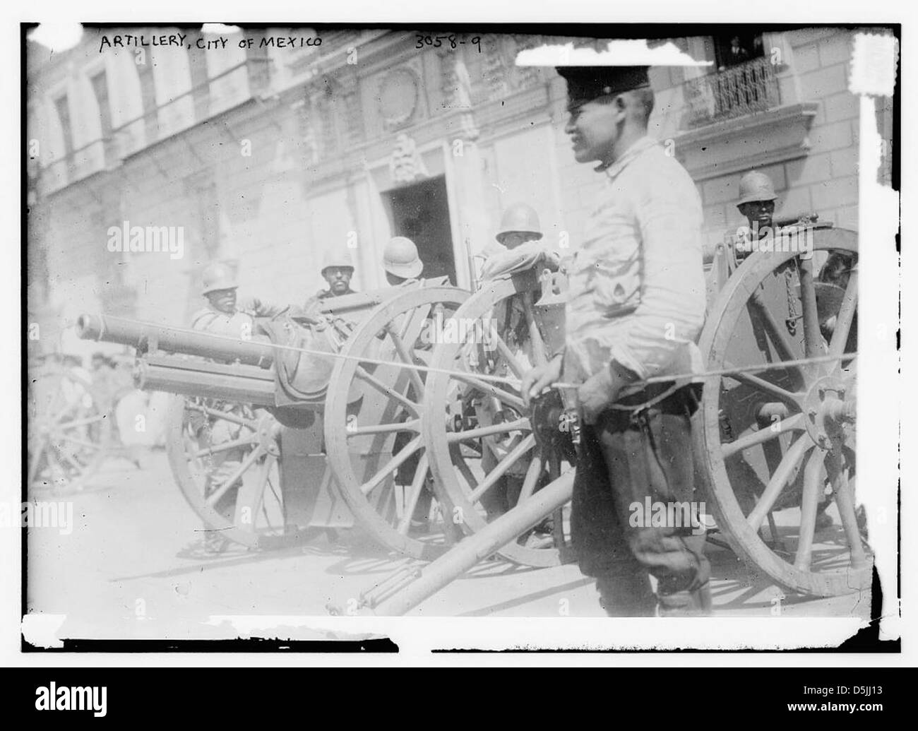 A 1914 photograph depicting artillery in Mexico City, during the ...