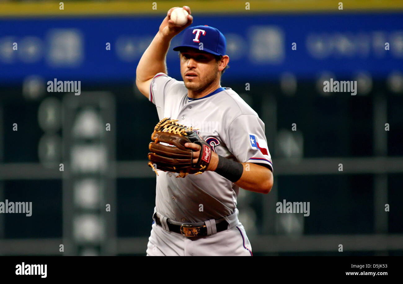 Houston, Texas, USA. 3rd April 2013. Texas Rangers second baseman Ian ...