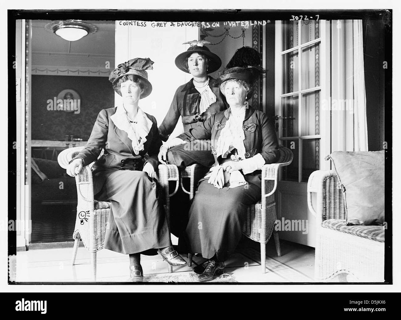A photograph of Countess Grey and her daughters aboard the ocean liner ...