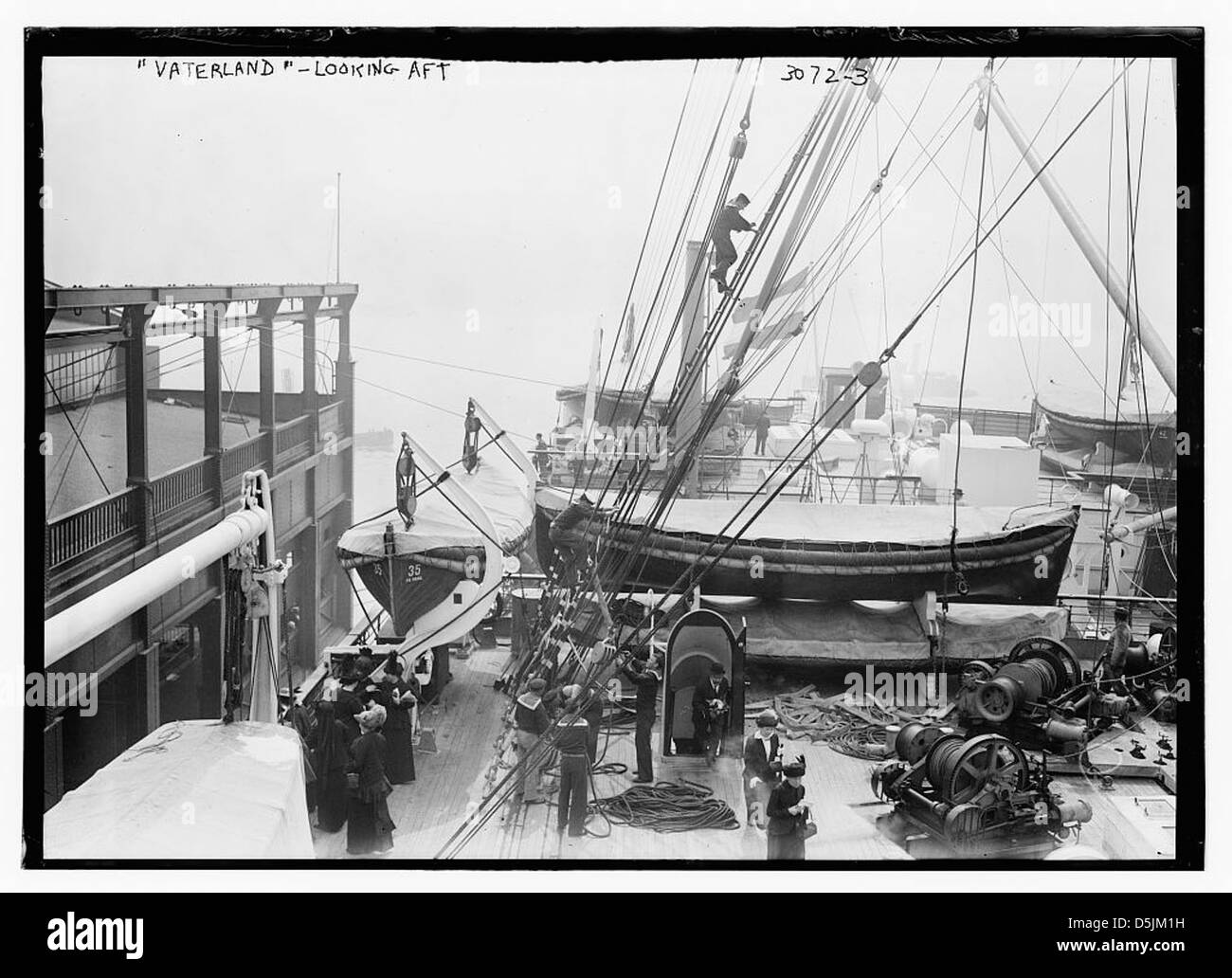 A photograph of the SS Vaterland taken from the aft deck, showing the ...