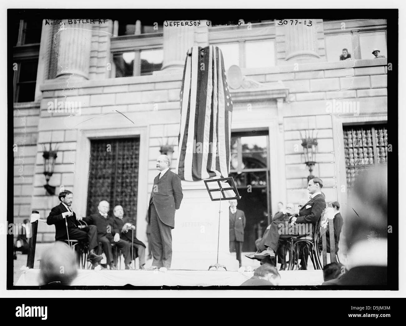 This image documents the unveiling of a statue or monument of Jefferson ...