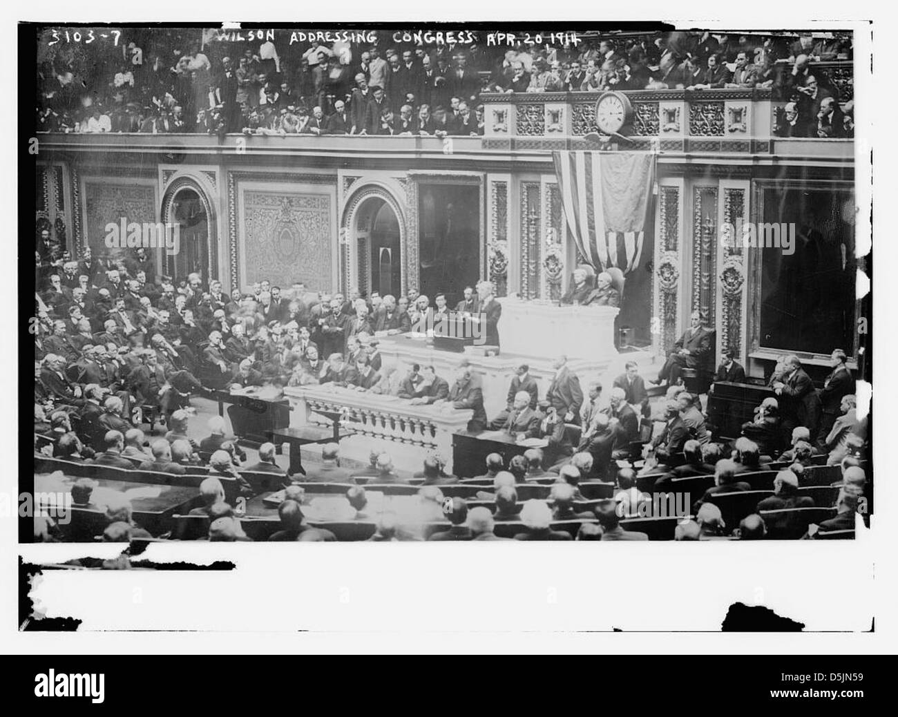 This image captures U.S. President Woodrow Wilson addressing Congress ...