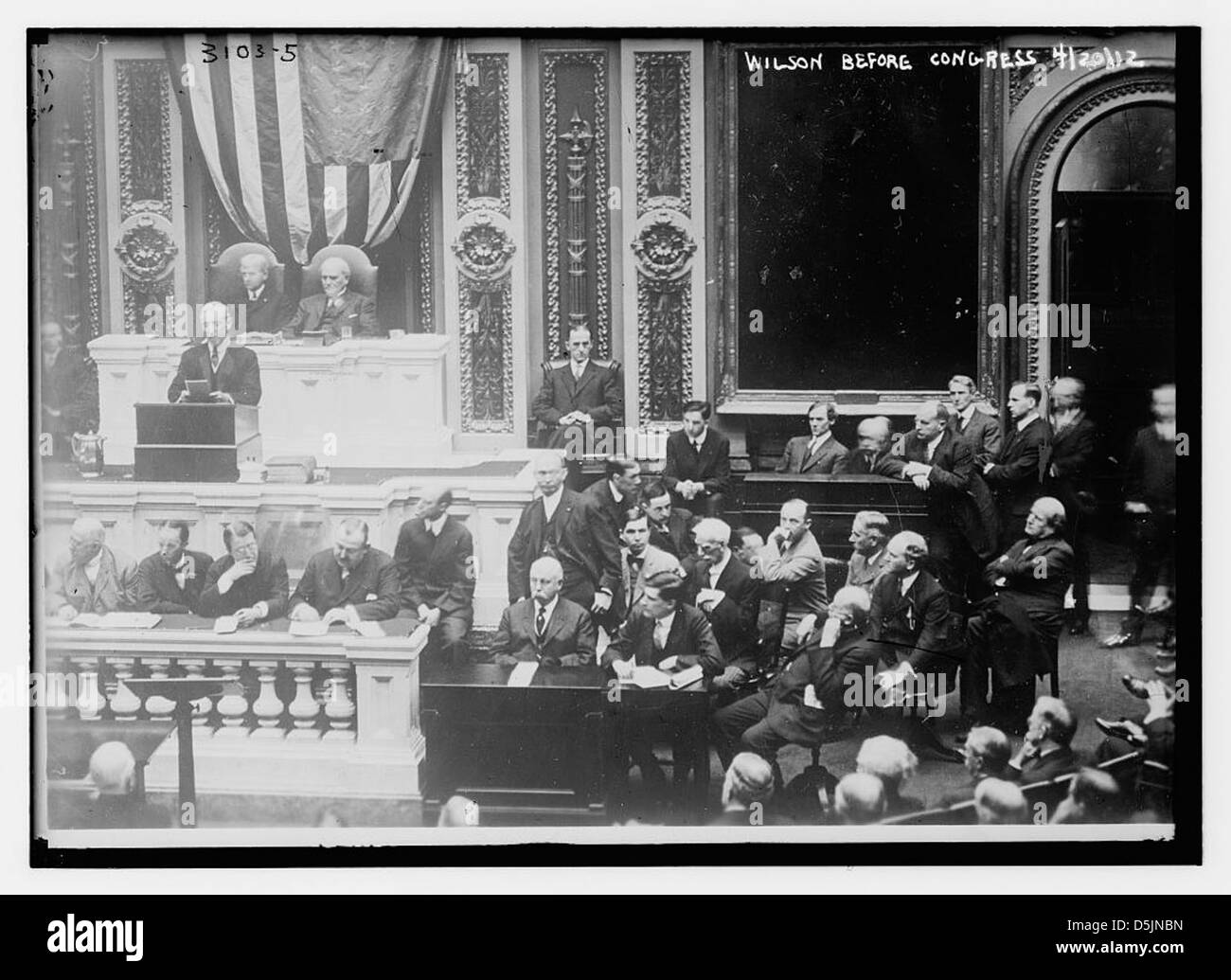 This image shows President Woodrow Wilson before Congress on April 20 ...