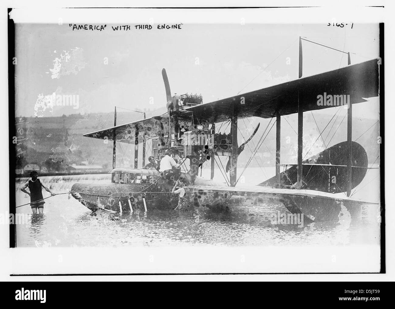 This image shows the Curtiss America, a biplane equipped with a third ...