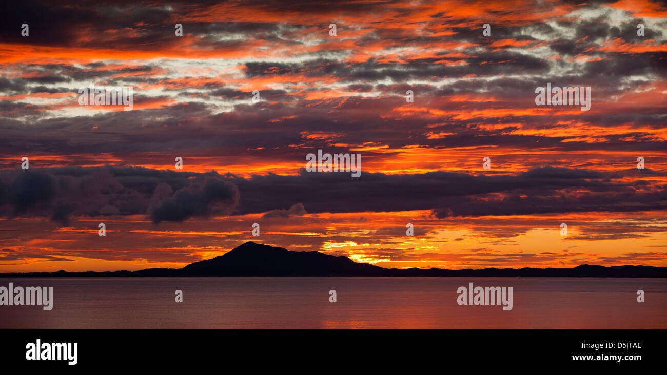 Madagascar, Ankify, sun rising over north Madagascan coast, panoramic ...