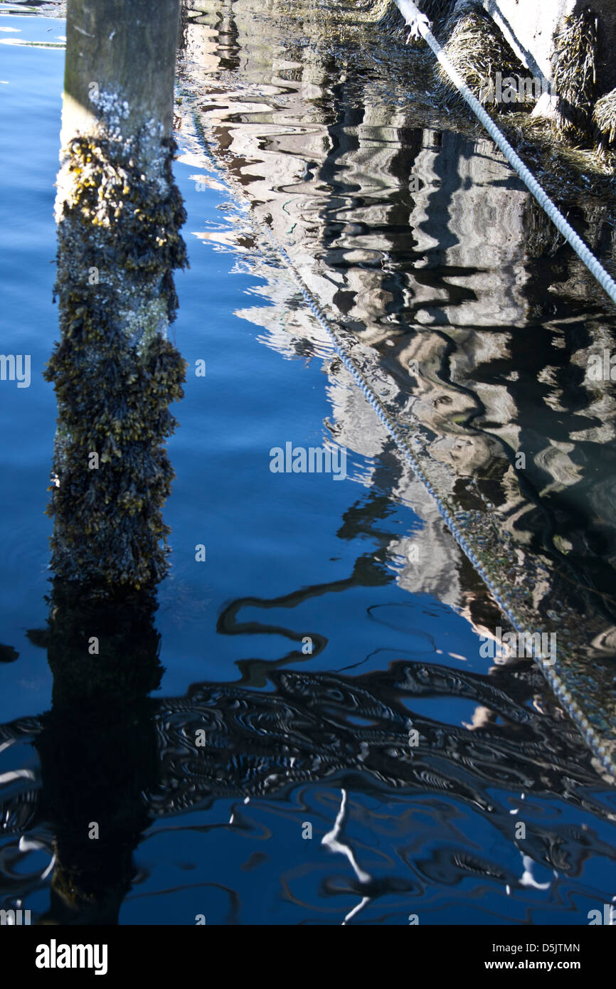 Rockland Maine, summer, sea water ripples in the harbour reflecting a ...