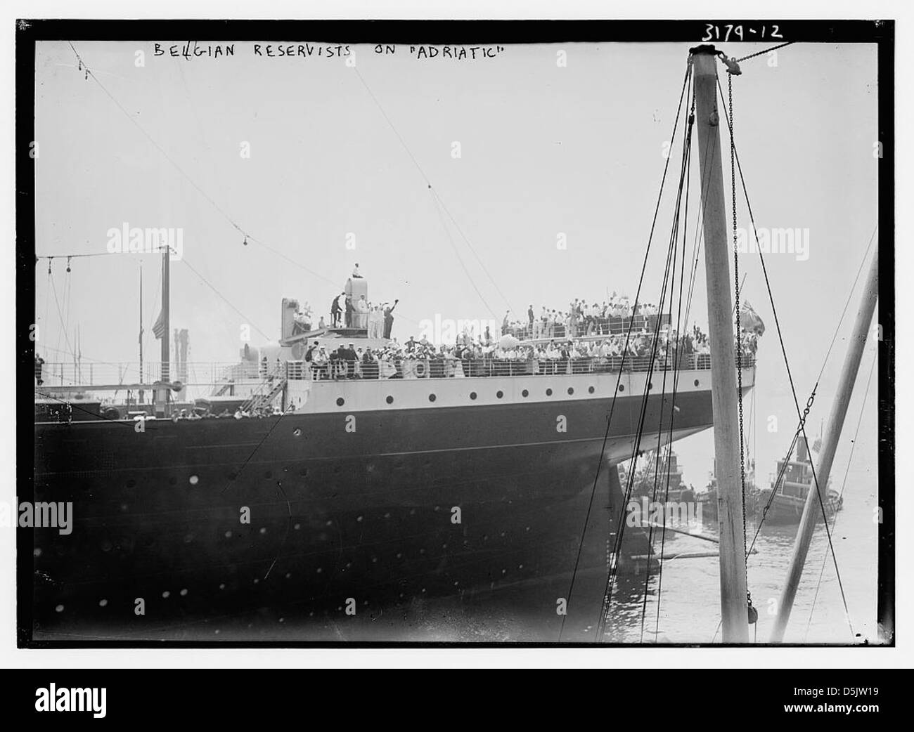A photograph of Belgian reservists aboard the RMS Adriatic, an ocean ...