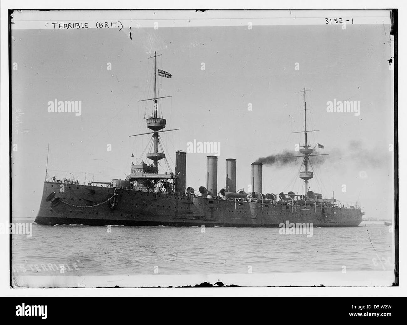 The image shows the British armored cruiser HMS Terrible, a Powerful ...
