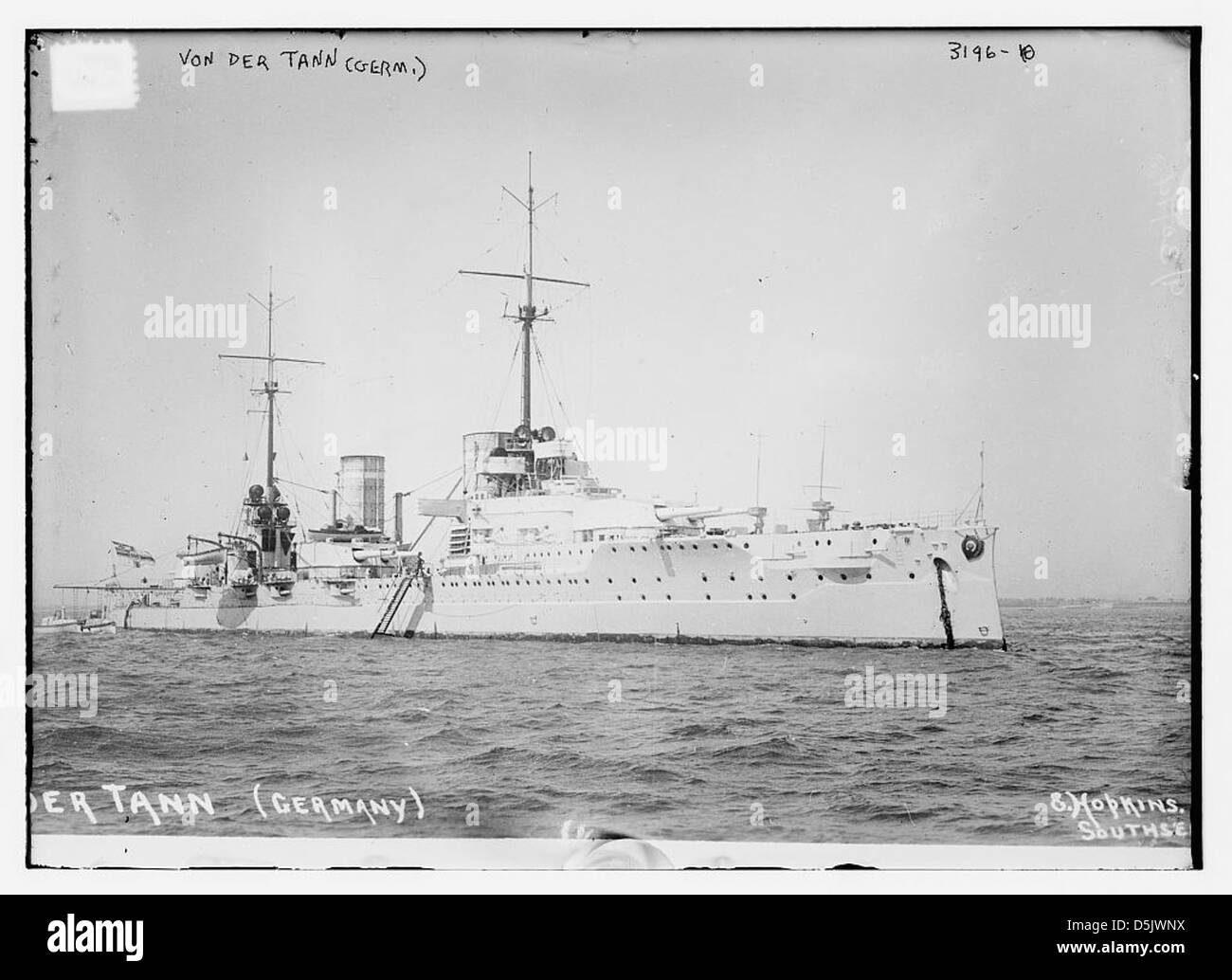 This photograph features the German battlecruiser SMS Von der Tann, a ...