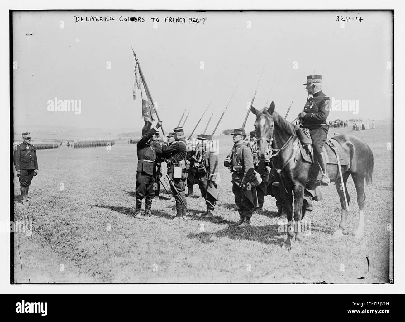 This image depicts soldiers of the French Army receiving their colors ...