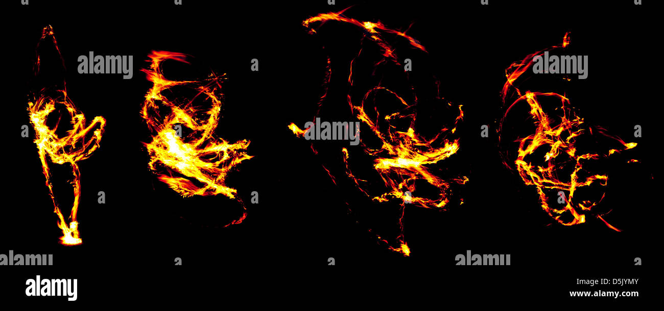Collage of fire flames over black background Stock Photo - Alamy