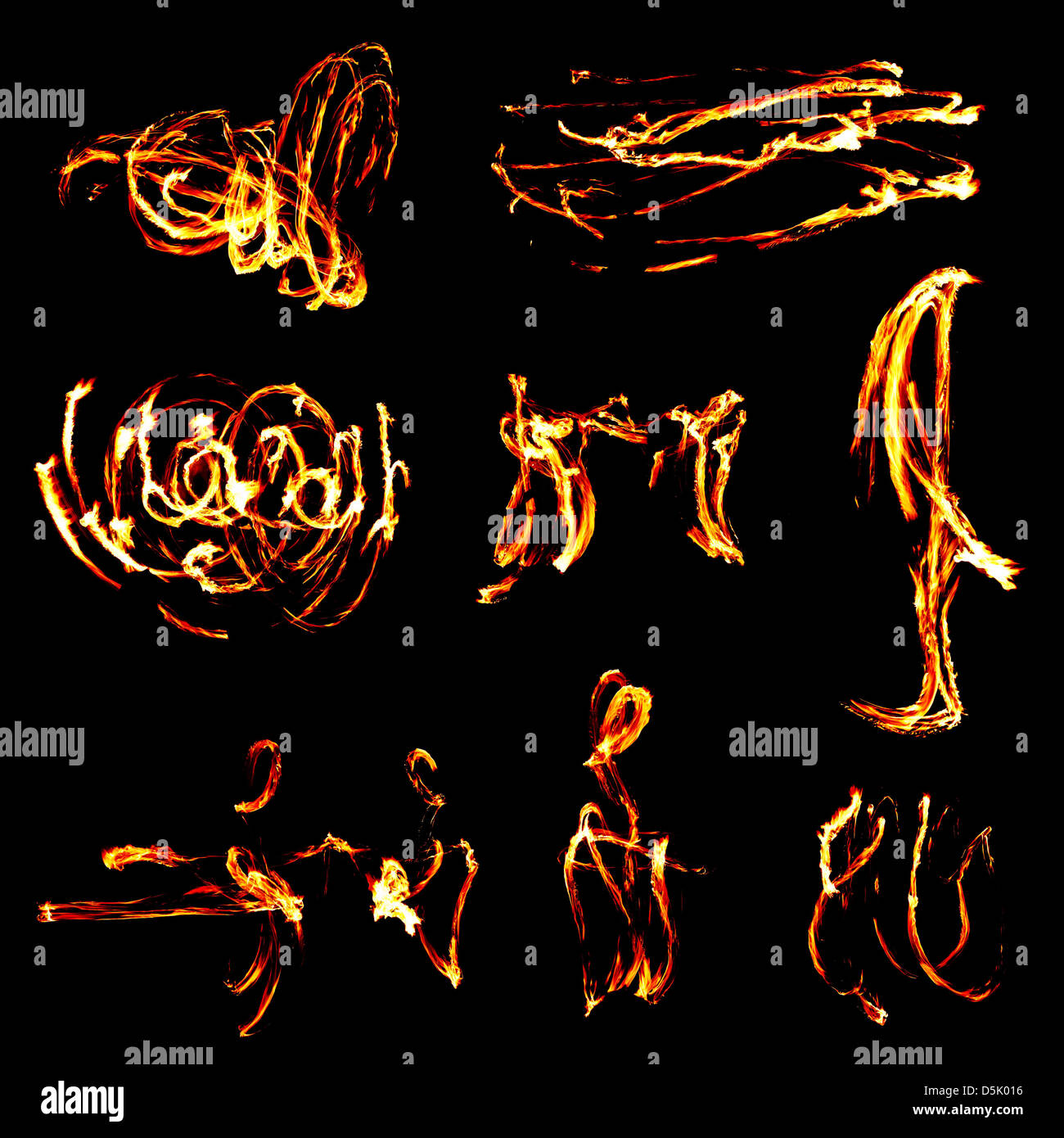 Burning fire shapes over black background, collage Stock Photo - Alamy