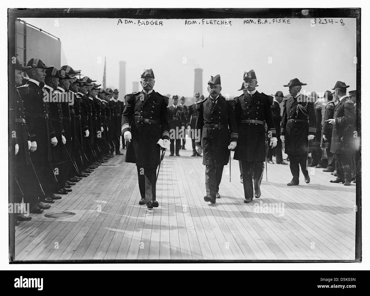 A historical photograph of Admirals Charles Badger, Frank Fletcher, and ...