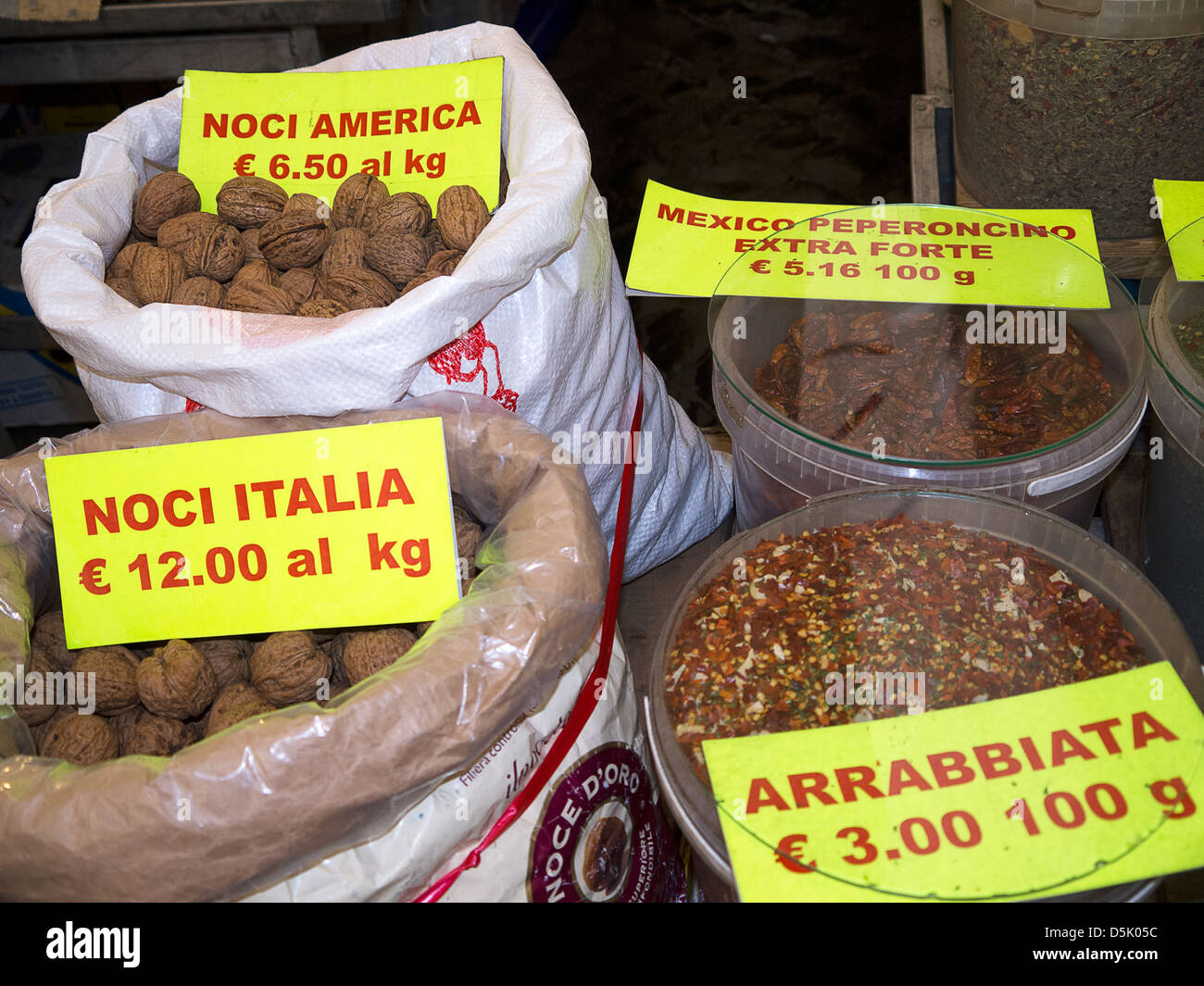 Nuts for sale on the Market on the Campo Di Fiori in Central Rome Italy ...