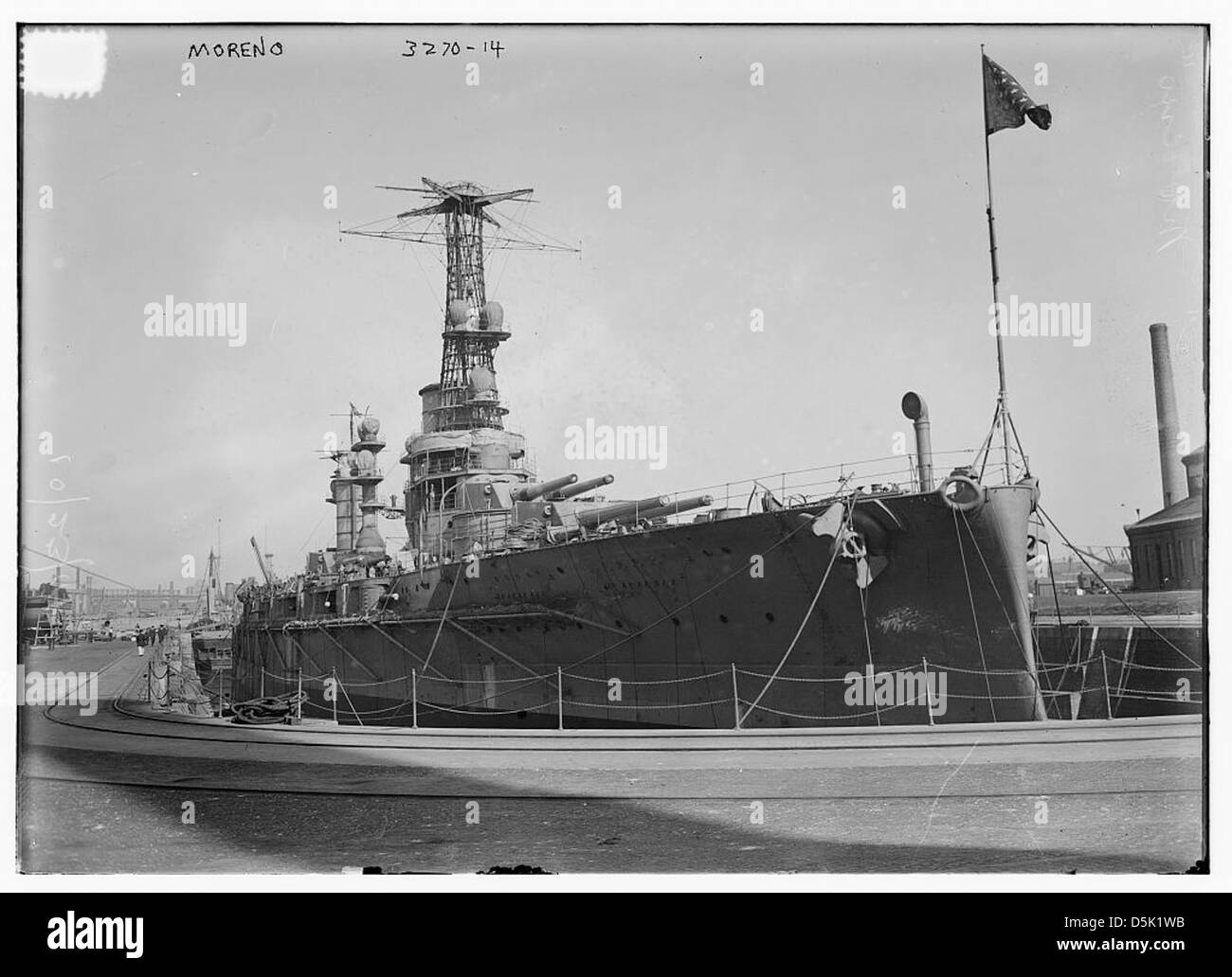 A photograph of the Argentine Navy battleship, Moreno, docked at the ...