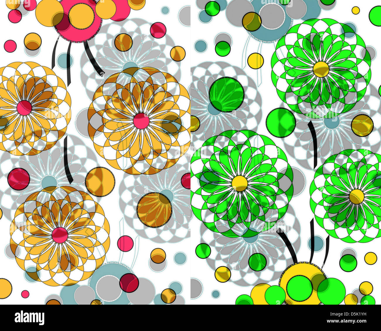 A dainty two picture design with floral and geometric motifs in bright ...