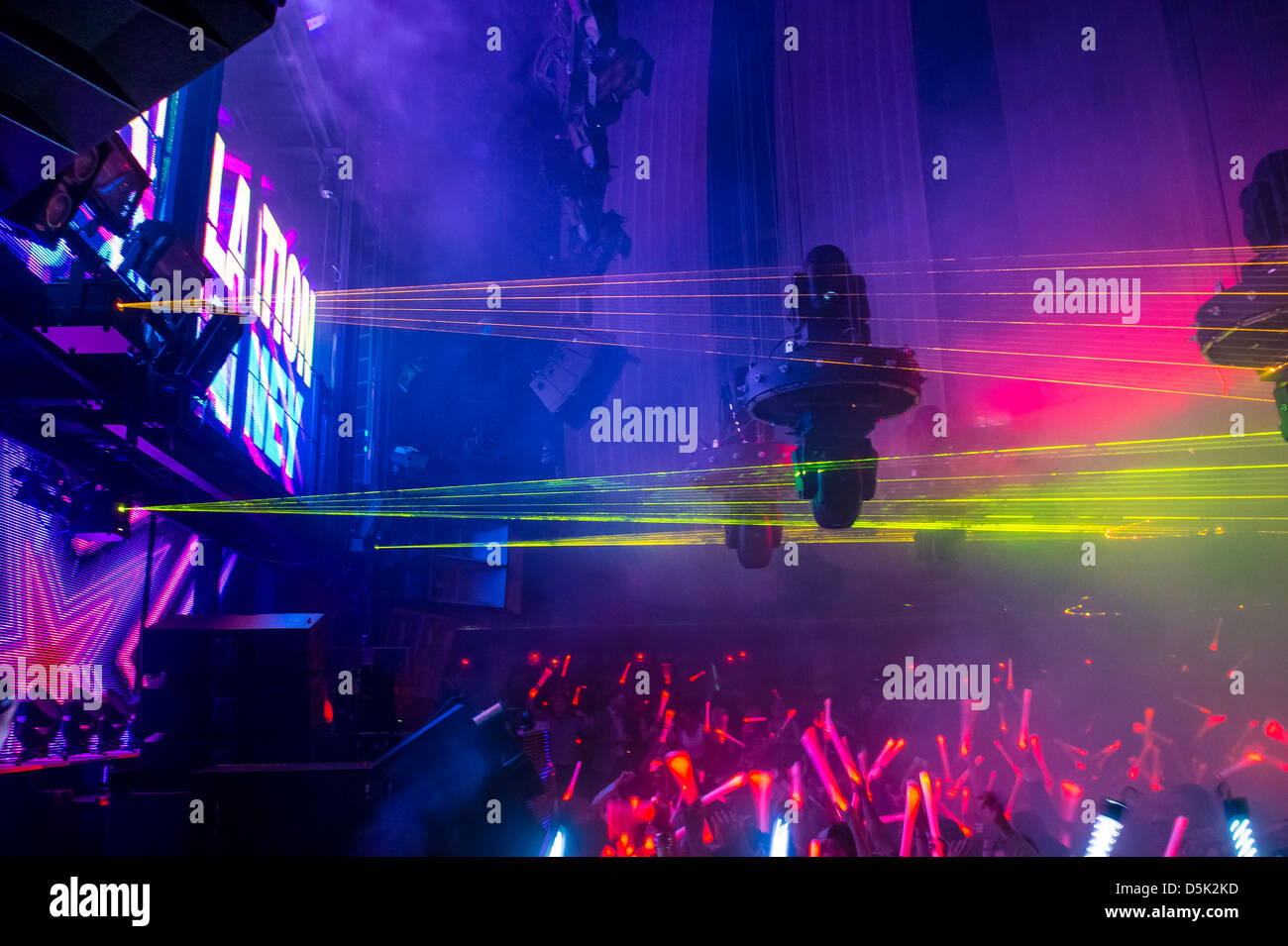 Interior of a night club with neon light Stock Photo - Alamy