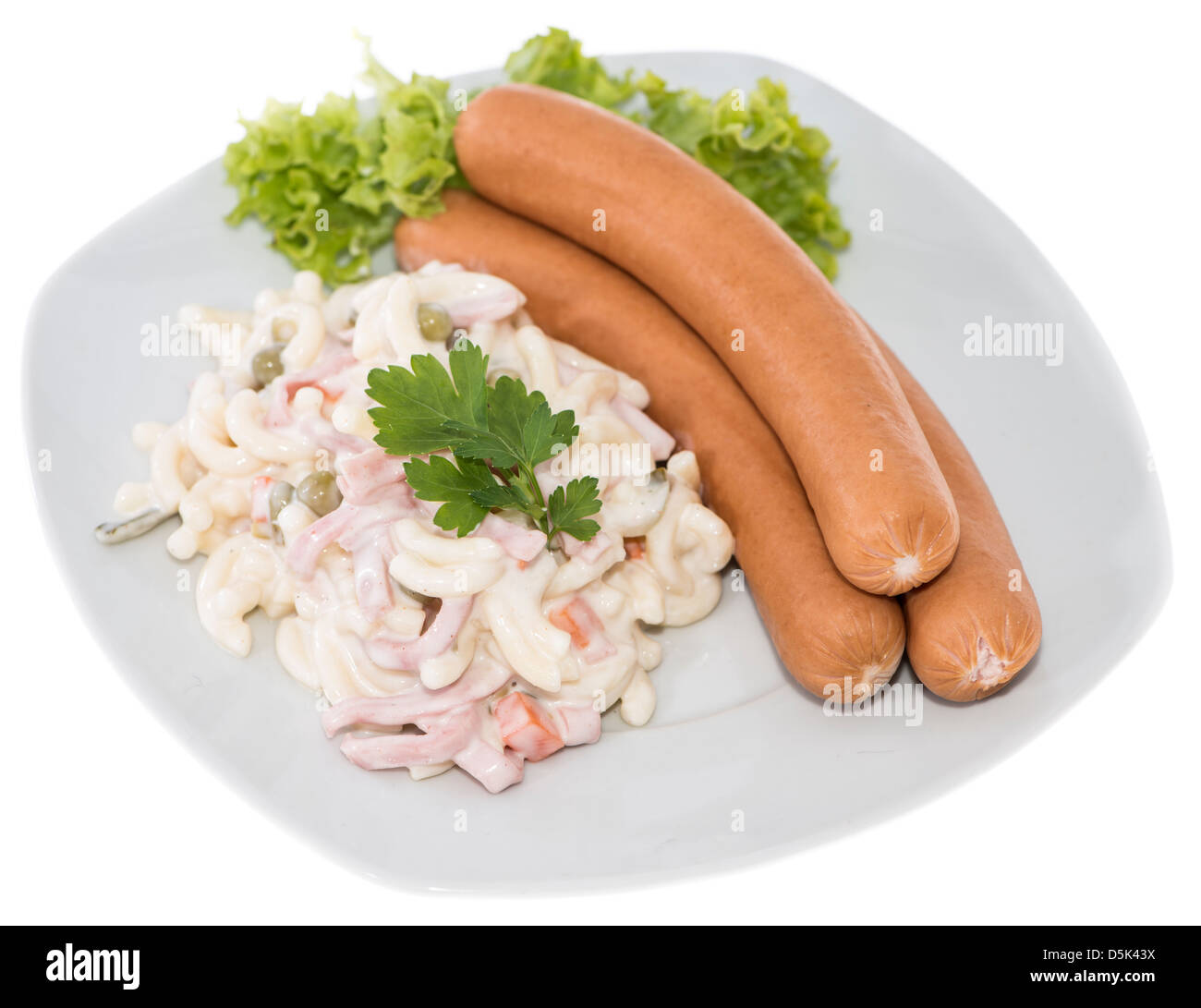 Pasta Salad with Vienna Sausages isolated on white background Stock ...