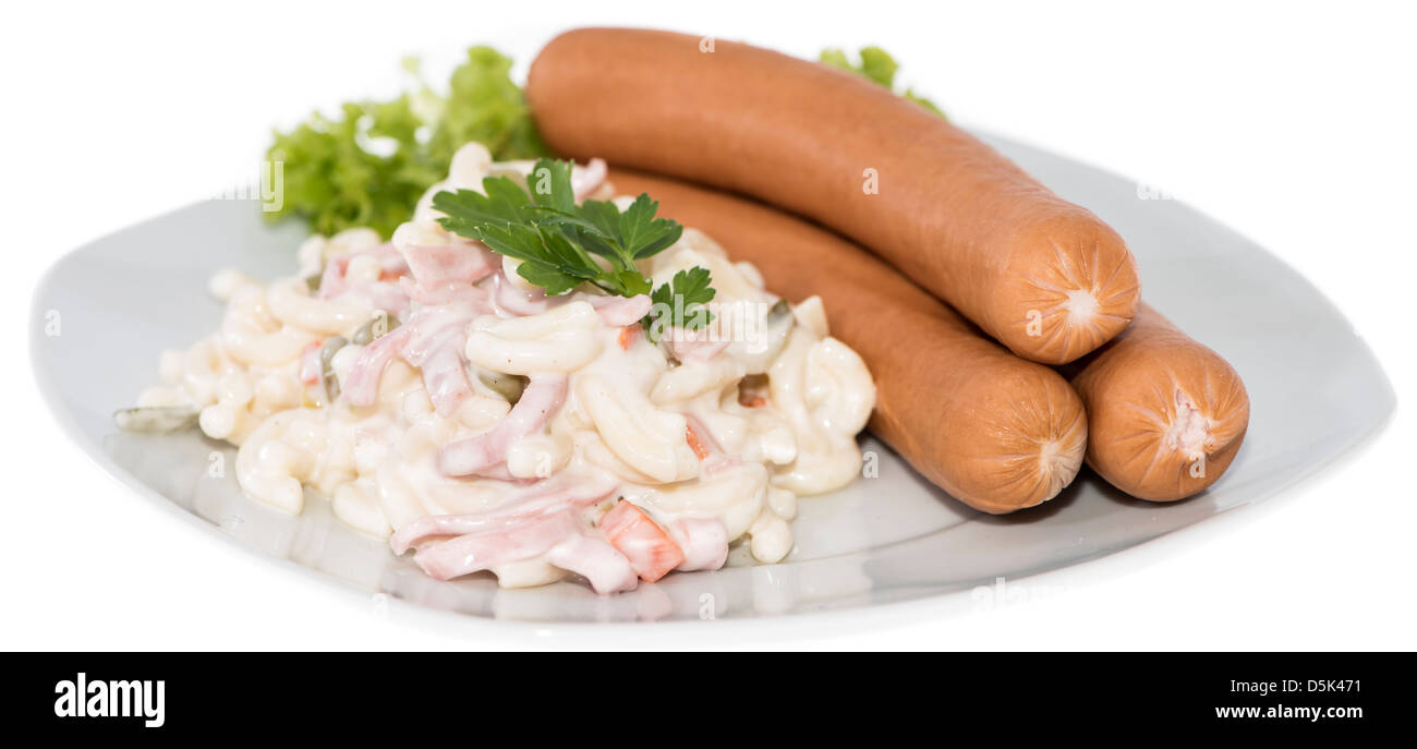 Pasta Salad with Vienna Sausages isolated on white background Stock ...