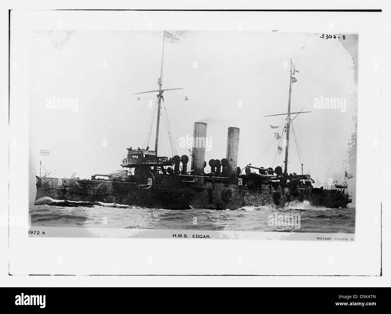 A historical photograph of the HMS Edgar, a Royal Navy warship from the ...