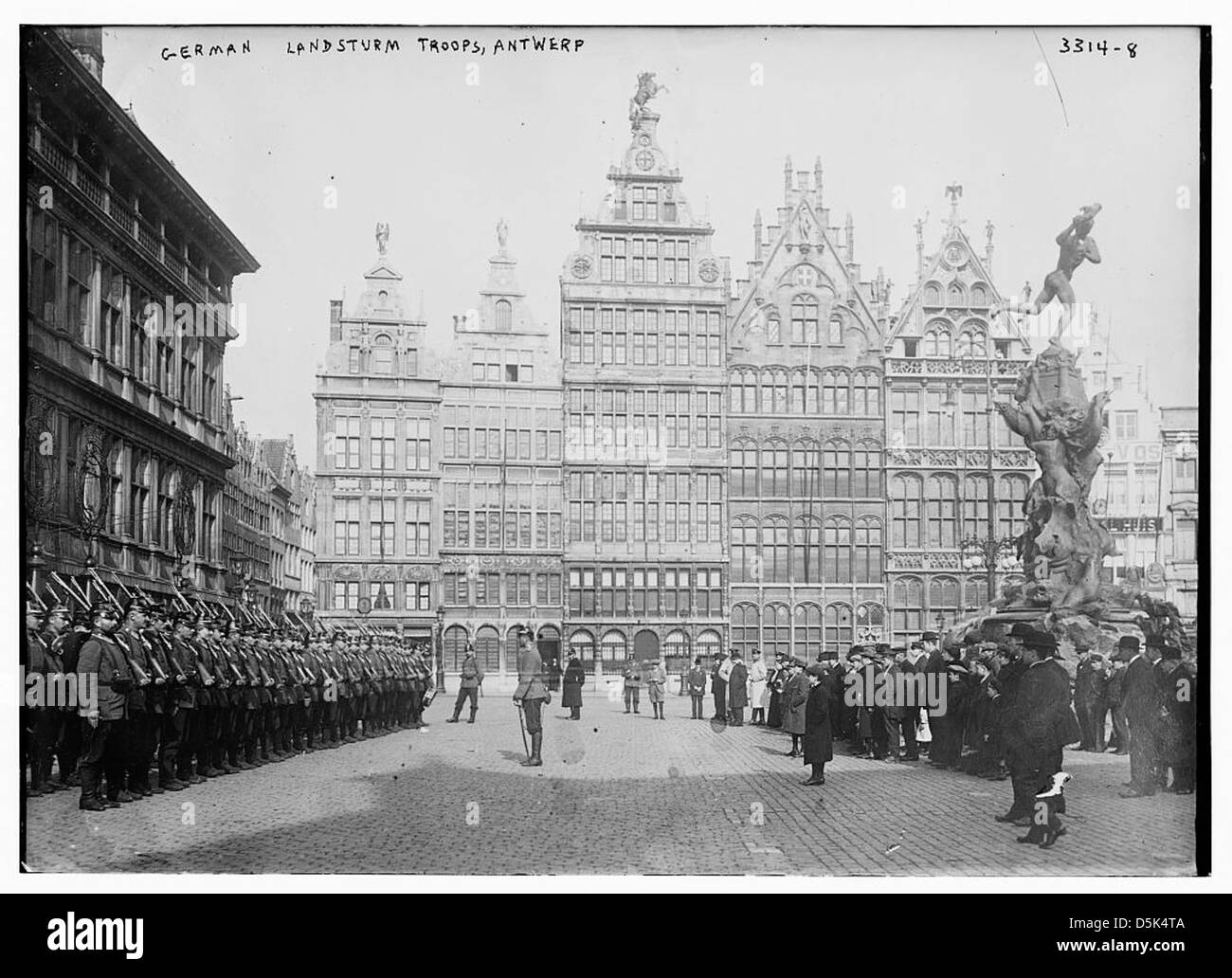 The image shows German Landsturm troops stationed in Antwerp during ...
