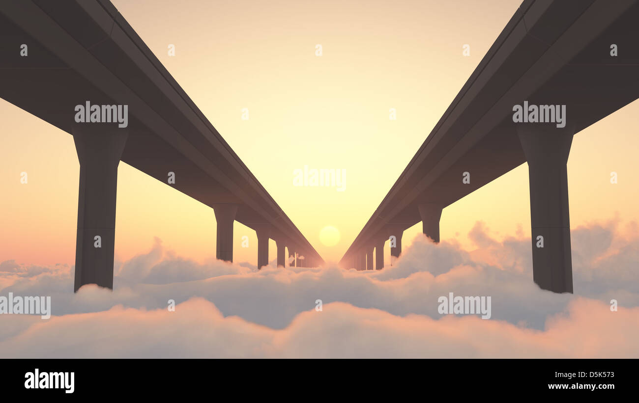 Two highways above clouds heading into a sunset Stock Photo - Alamy