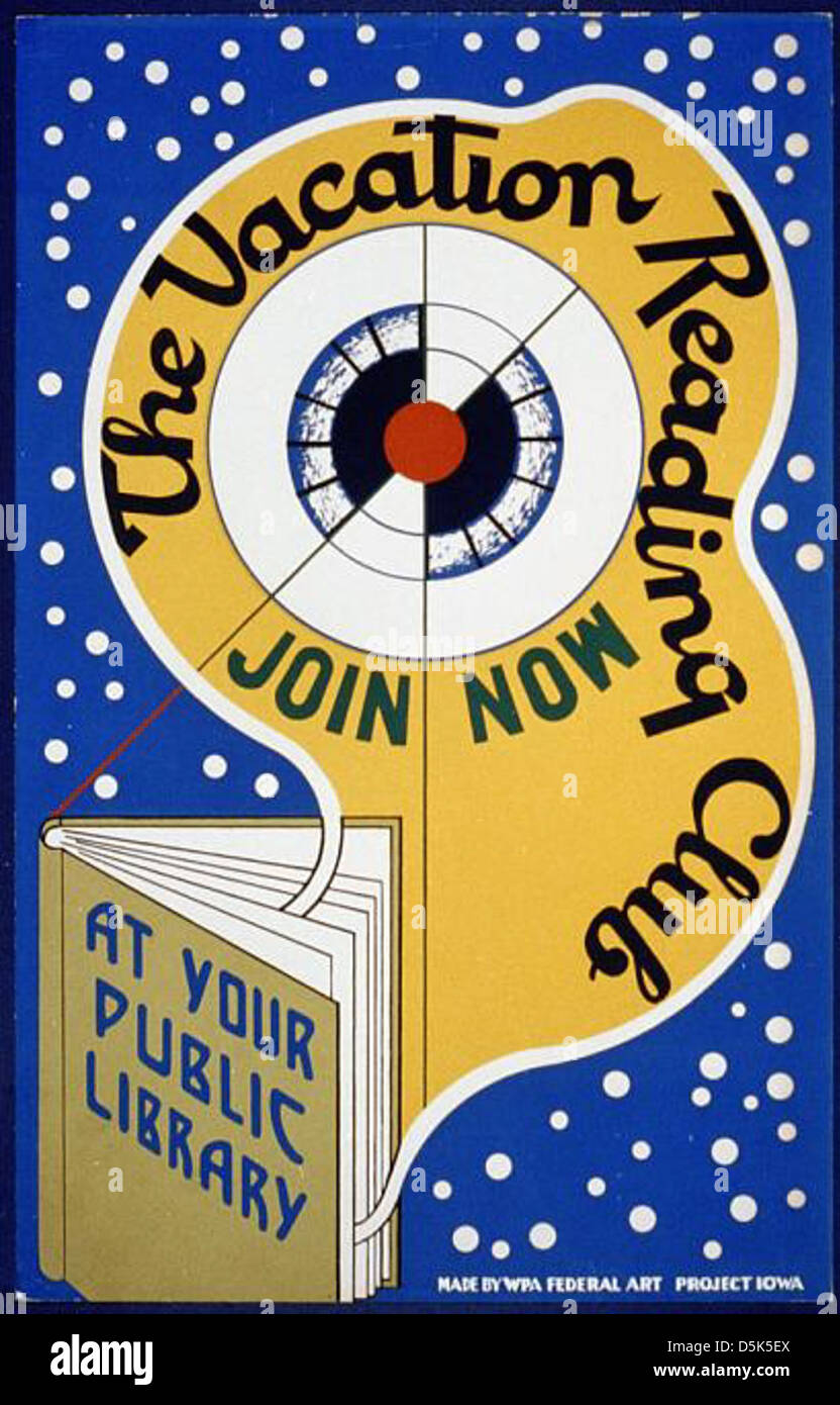 An image promoting the Vacation Reading Club at public libraries. The ...