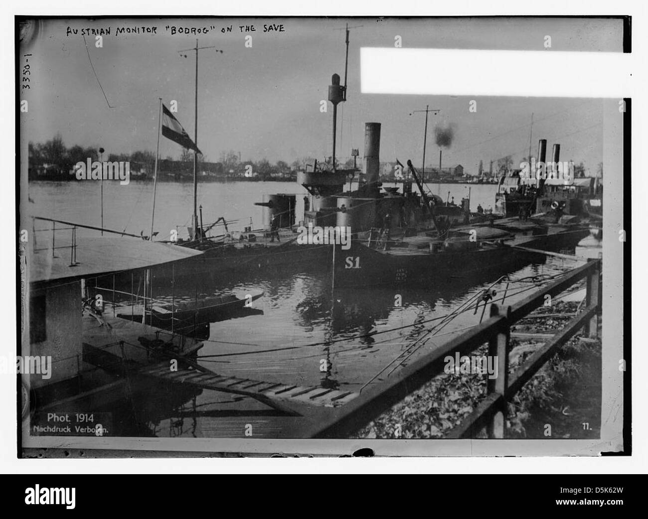 The Austrian river monitor SMS Bodrog on the Sava River during World ...