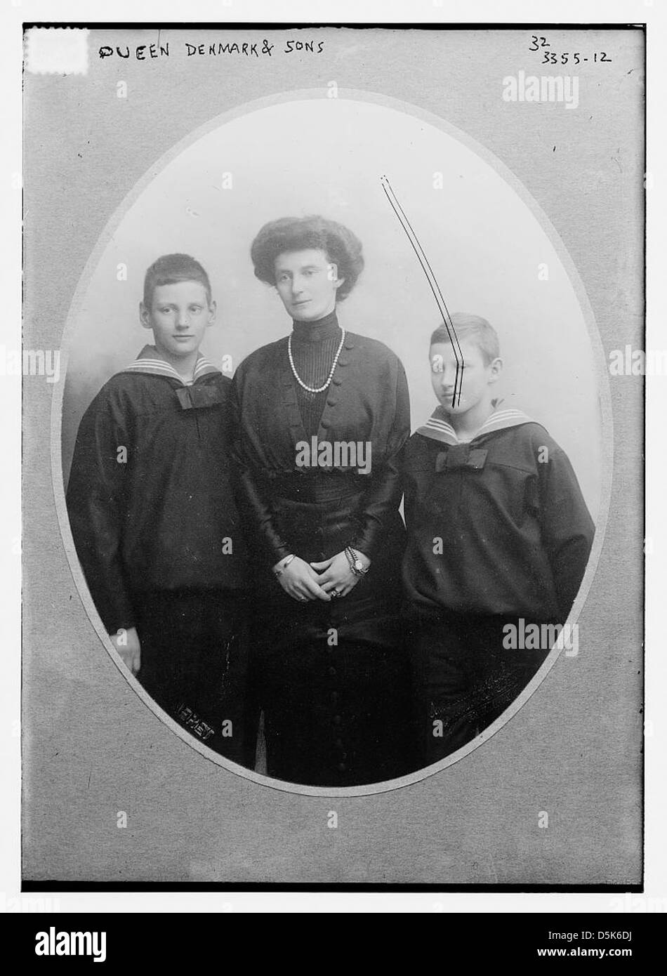 This portrait features Queen Alexandrine of Denmark with her sons ...