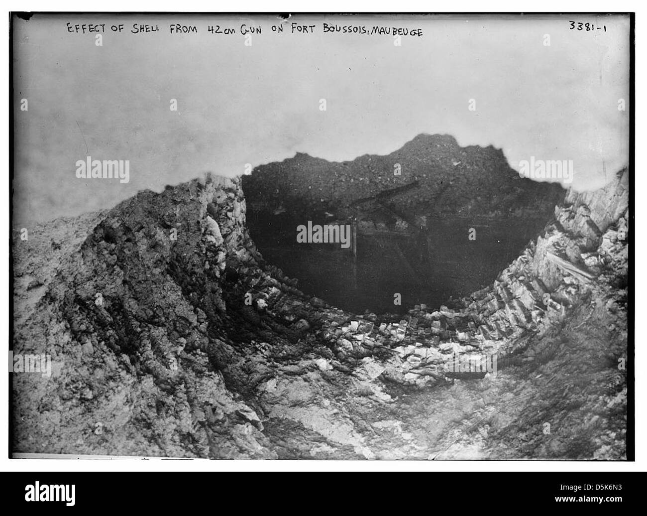 This photograph depicts the damage caused by a shell from a 42 cm gun ...
