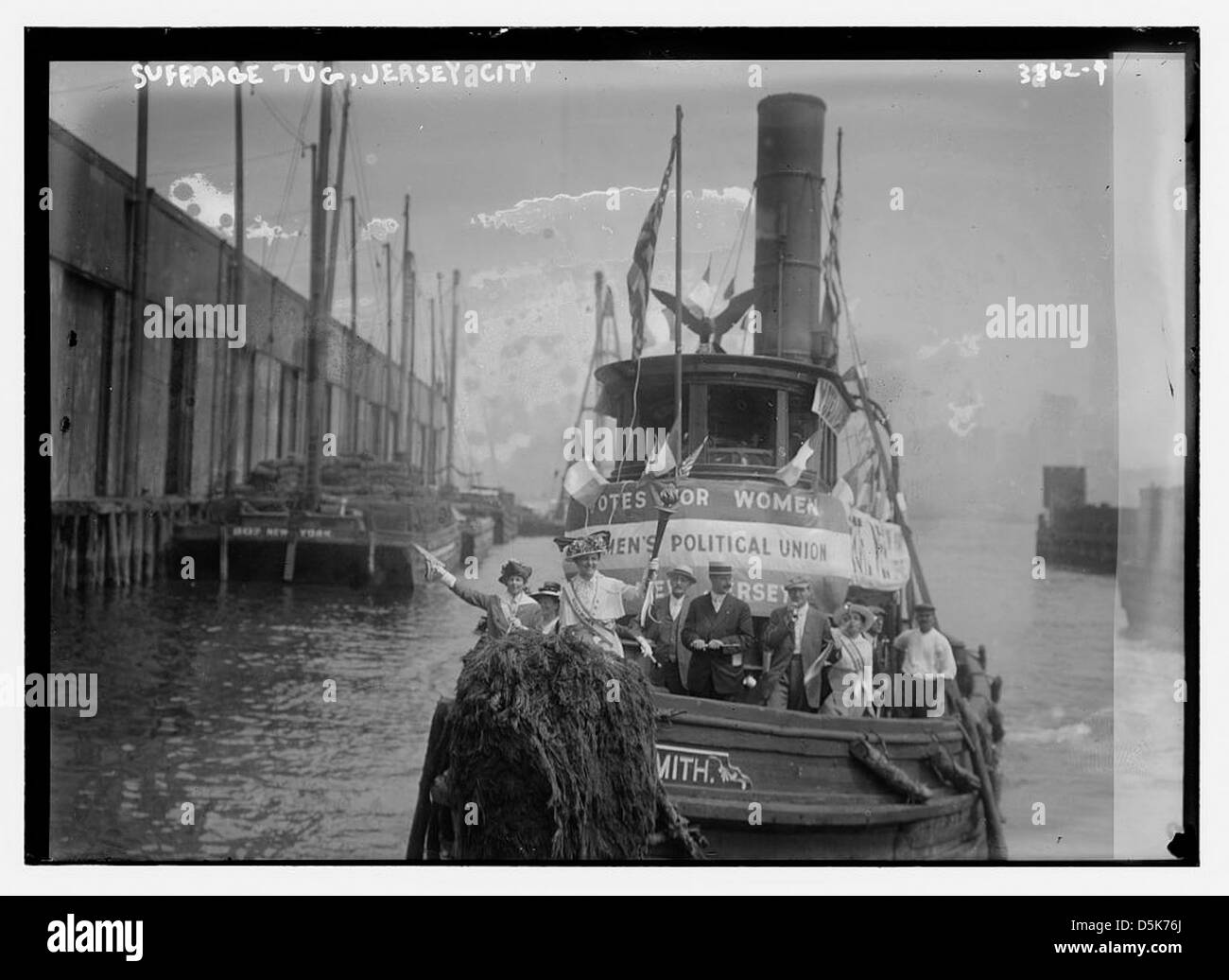 This photograph depicts the suffrage tugboat in Jersey City during the ...