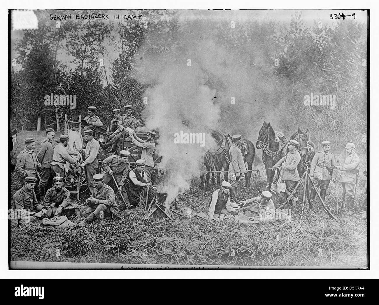 This photograph shows German engineers in camp during World War I, part ...