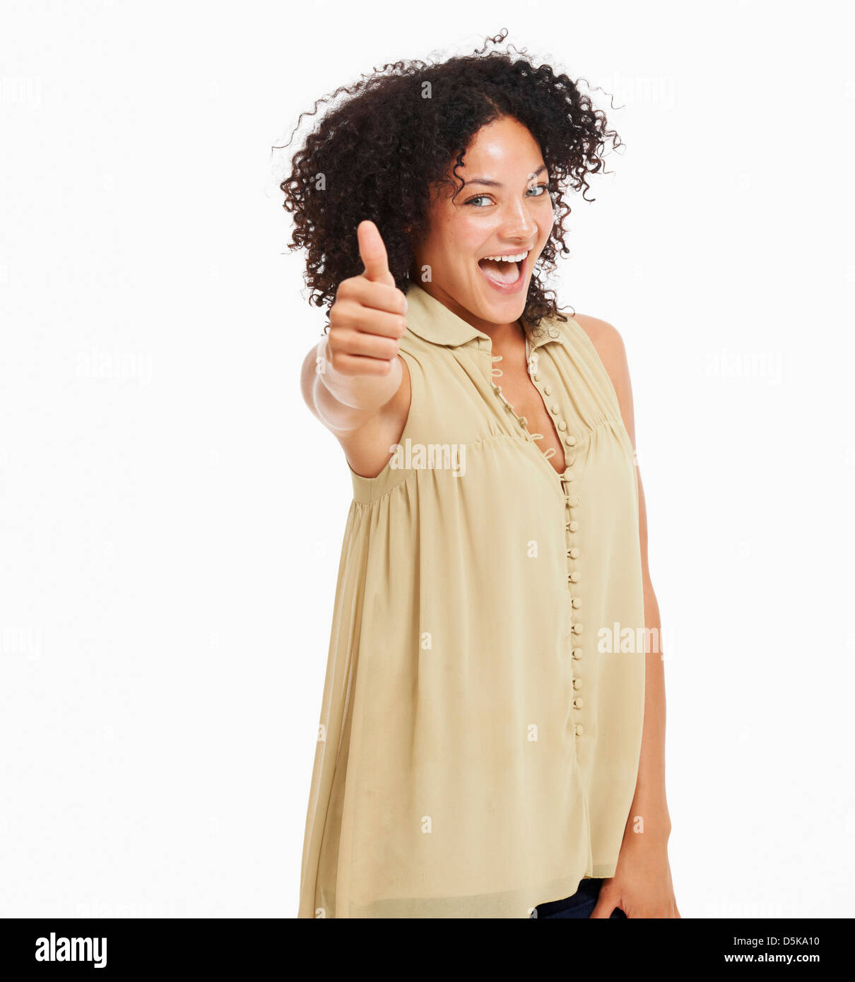 Portrait of an attractive young woman with thumbs up. - Isolated on ...
