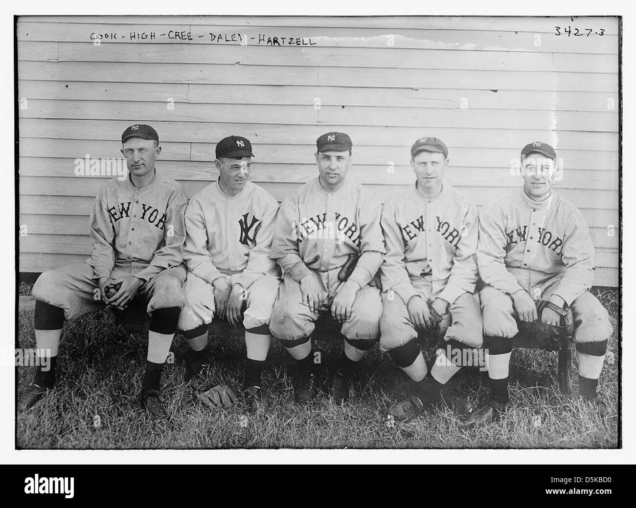 This 1915 photograph shows five American League baseball players during ...