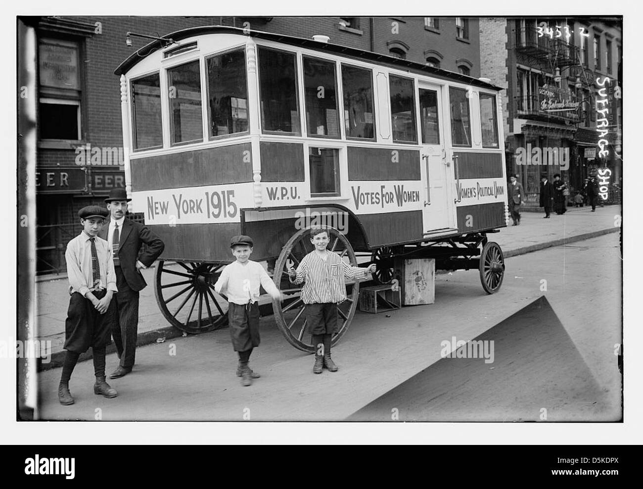 This historical photograph shows a suffrage shop in support of the ...