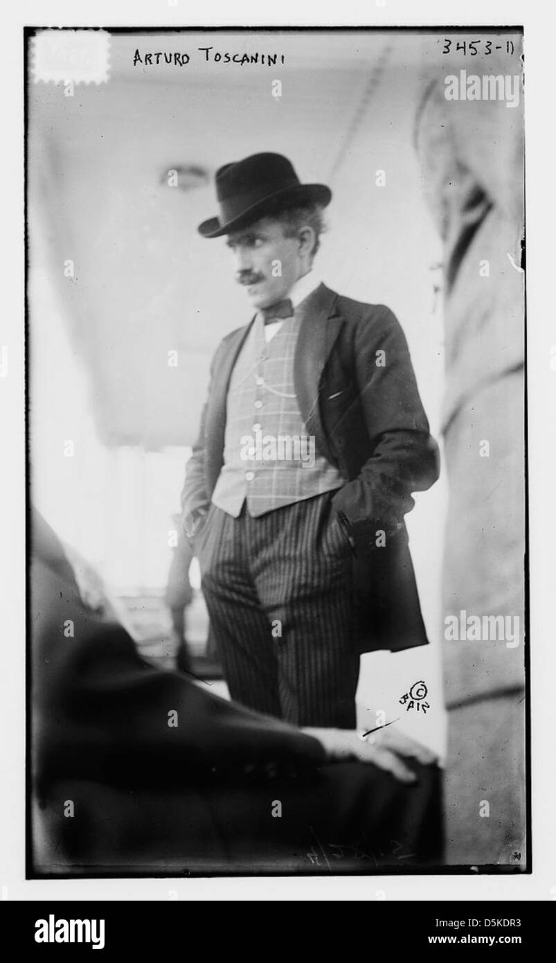 This image features the renowned Italian conductor Arturo Toscanini ...