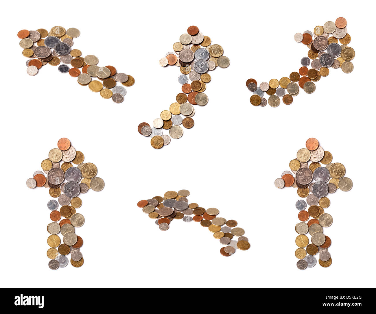 different arrows of coins Stock Photo - Alamy