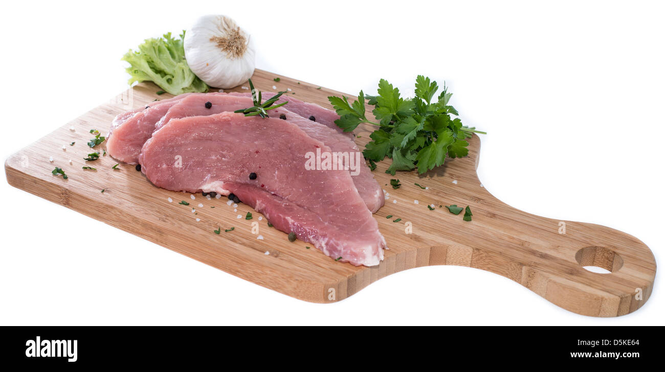 Raw Schnitzel on a Board (isolated on white Stock Photo - Alamy