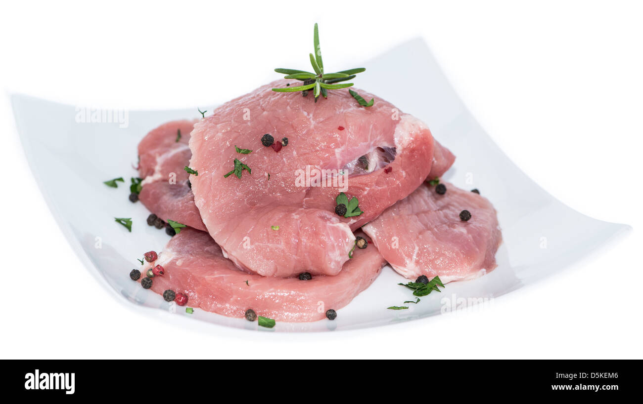Raw Schnitzel on a plate (isolated on white background Stock Photo - Alamy