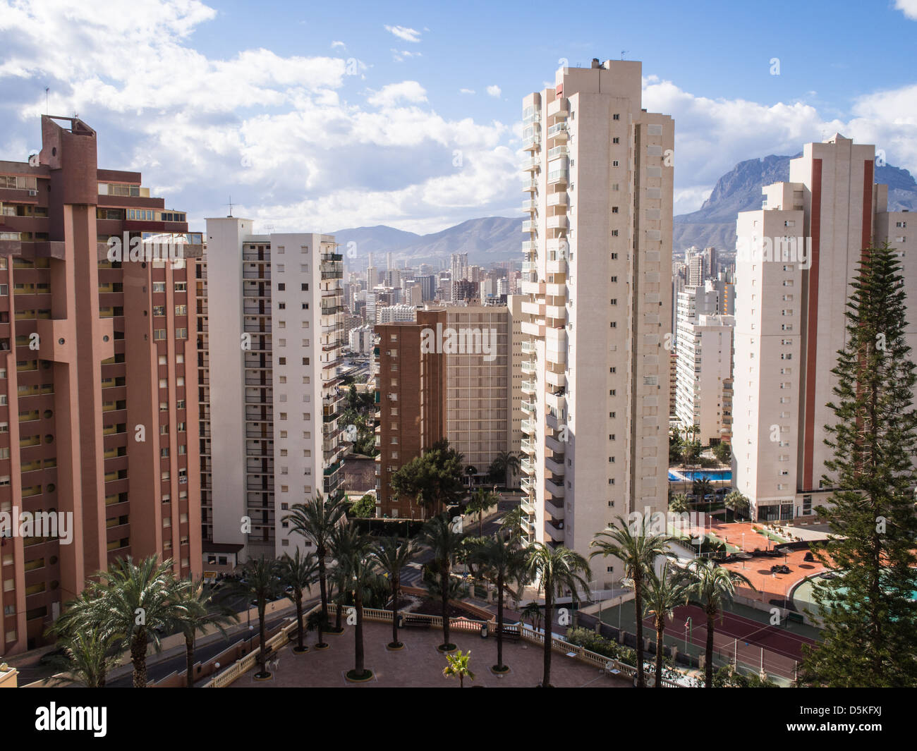 High rise buildings dominate the skyline in the Spanish holiday resort ...