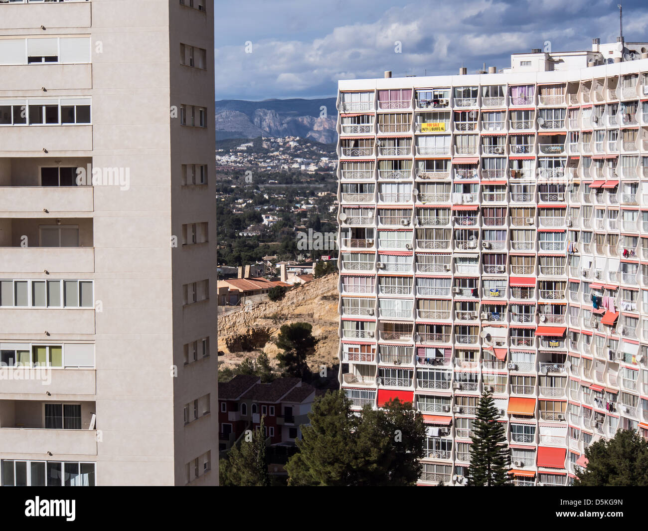 High rise buildings dominate the skyline in the Spanish holiday resort ...