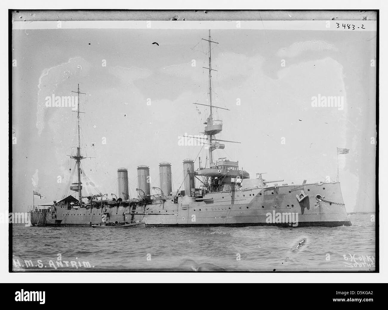 A historical photograph of the HMS Antrim, an armored cruiser of the ...