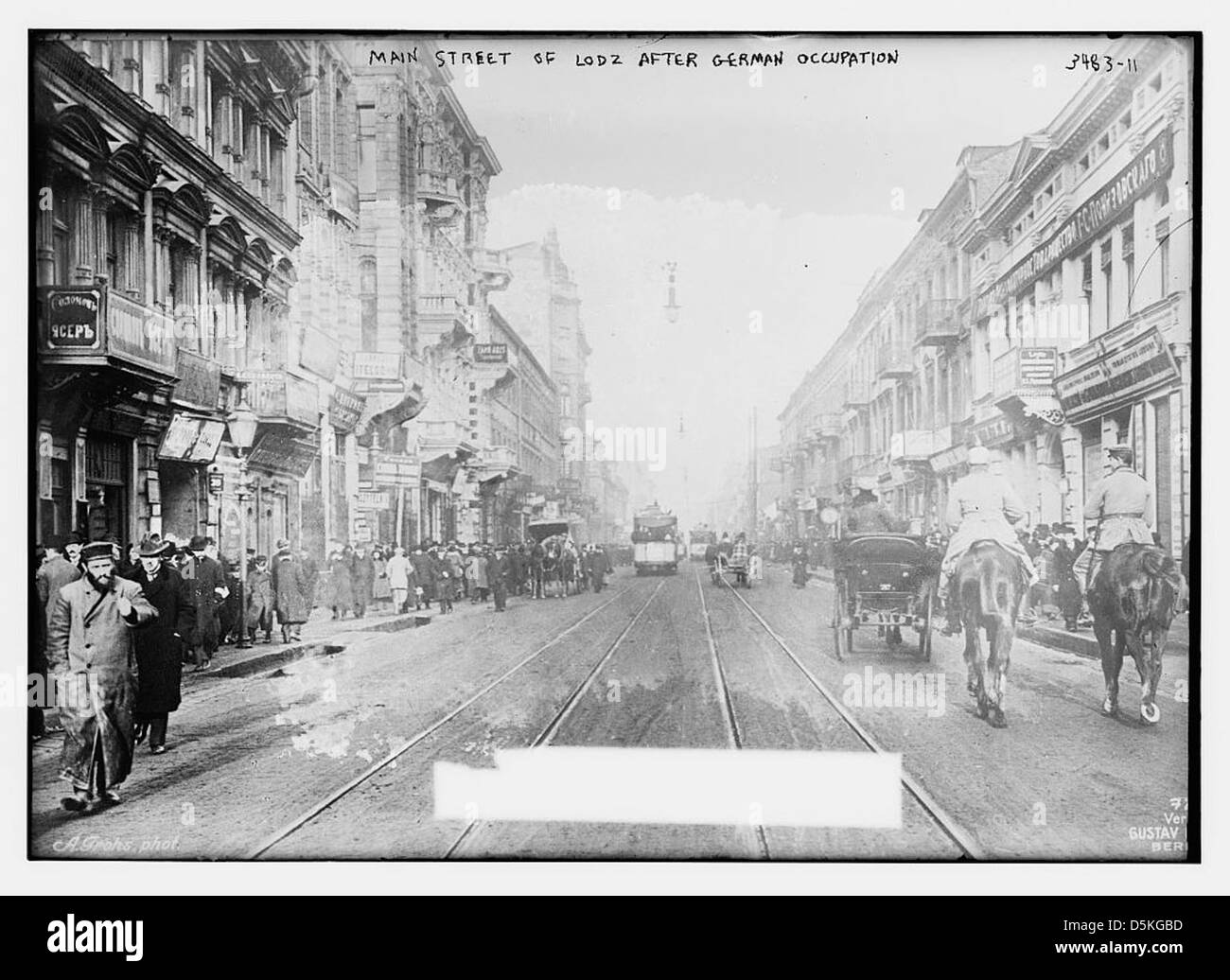 A photograph showing the main street of Lodz, Poland, after German ...