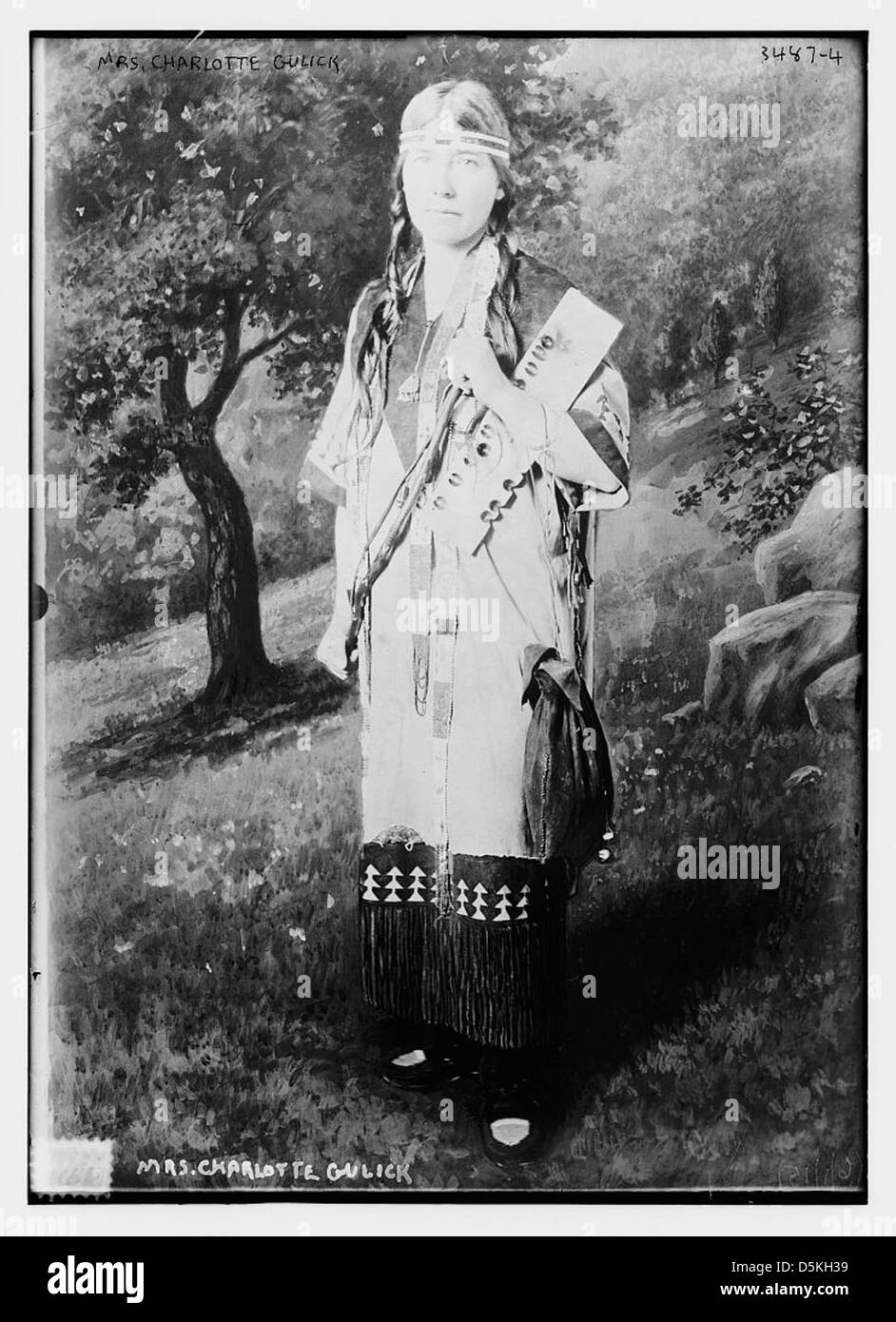 This photograph features Mrs. Charlotte V. Gulick wearing an American ...