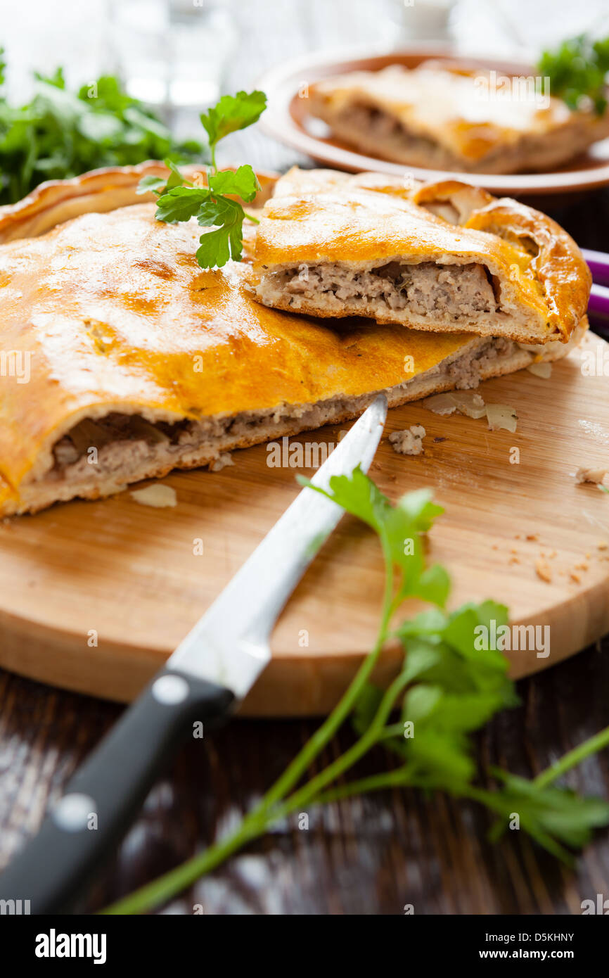 nutritious rustic meat pie in a cut, closeup Stock Photo - Alamy