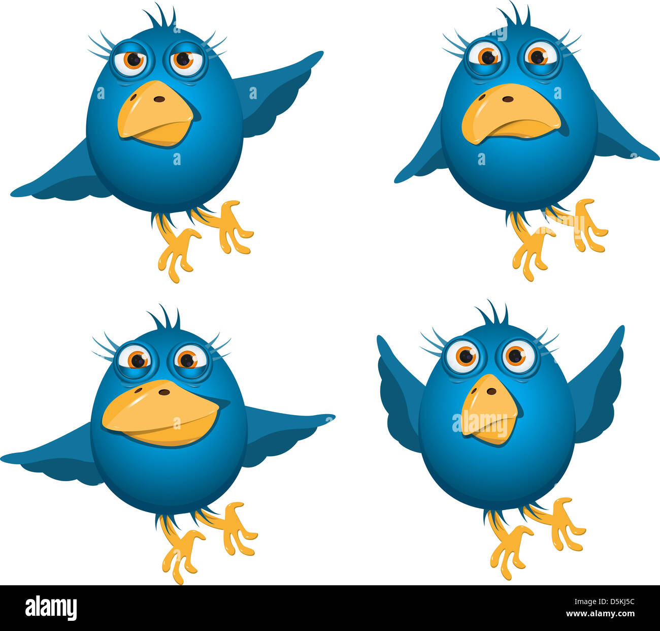 illustration of four blue birds with different emotions Stock Photo - Alamy