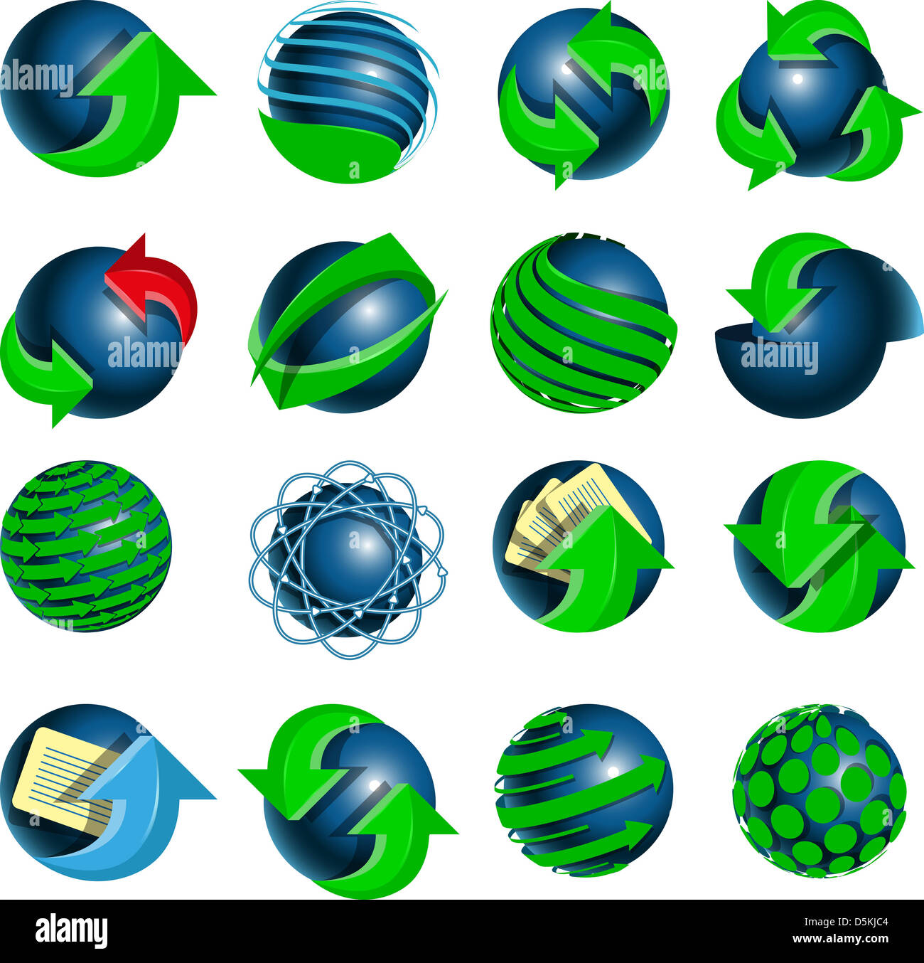 set of blue balls and green arrows Stock Photo - Alamy